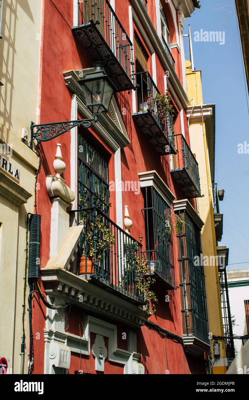 Seville Spain August 10, 2021 Facade of a building in the streets of ...