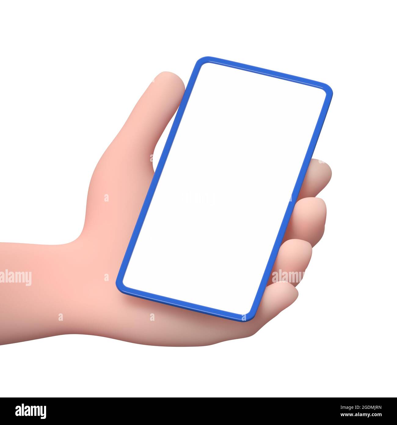 3D Cartoon Character Hand Holding a Phone with White Screen Stock Photo ...