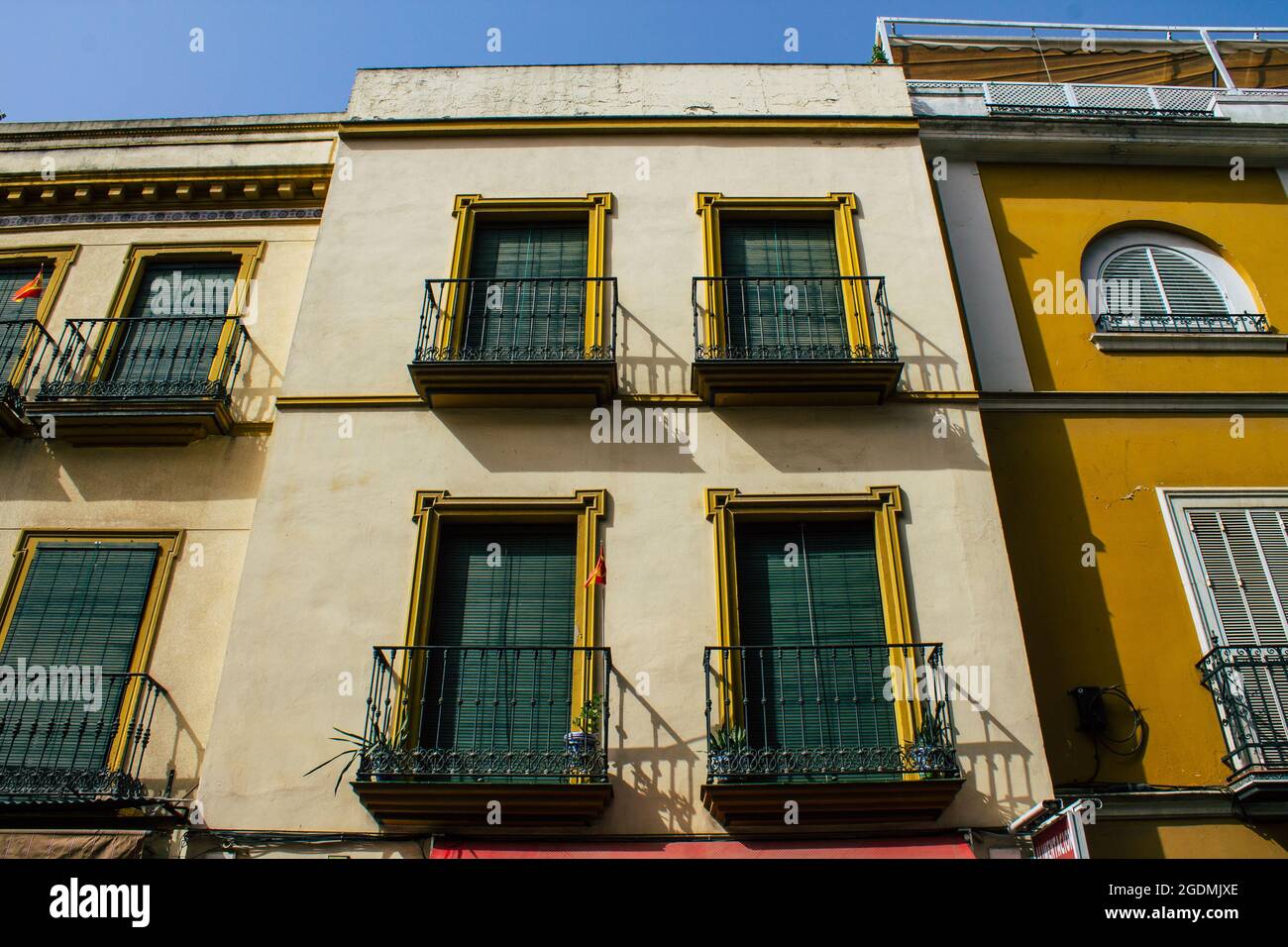 Seville Spain August 10, 2021 Facade of a building in the streets of ...