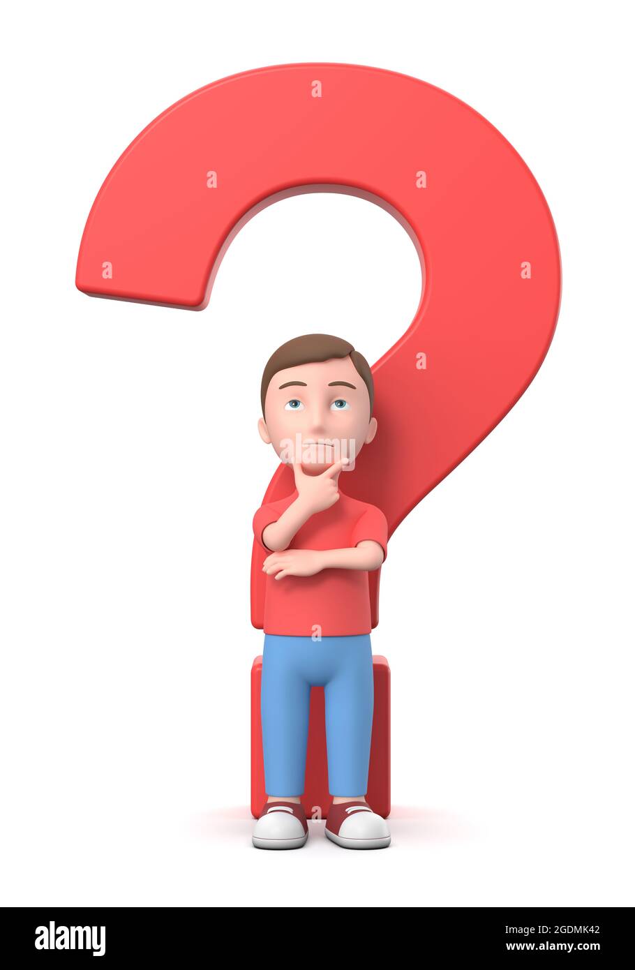 Puzzled Young Kid with Question Mark. 3D Cartoon Character Isolated on ...