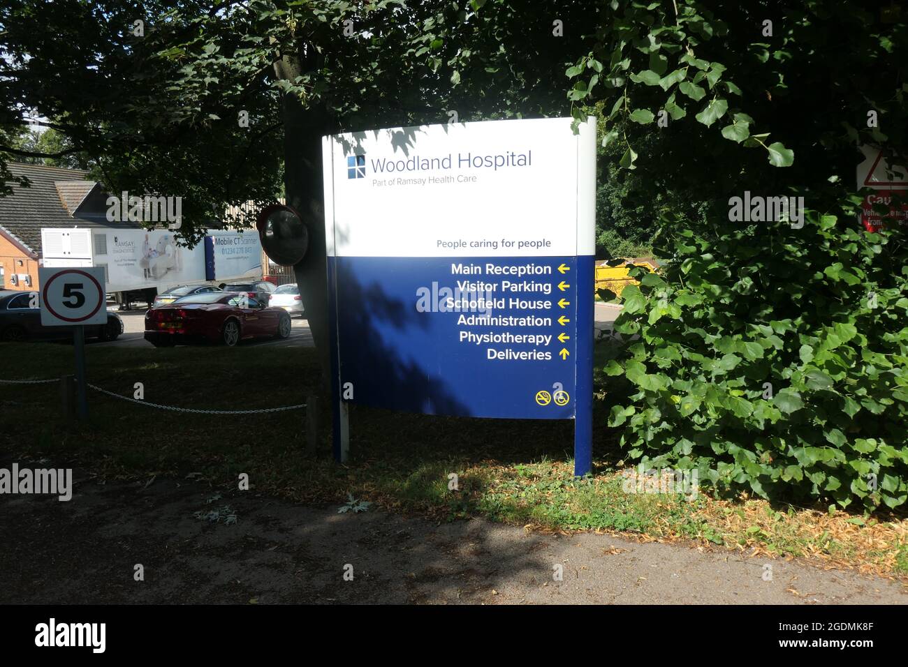 Entrance notice at Woodland Hospital Kettering Northamptonshire UK sign ...