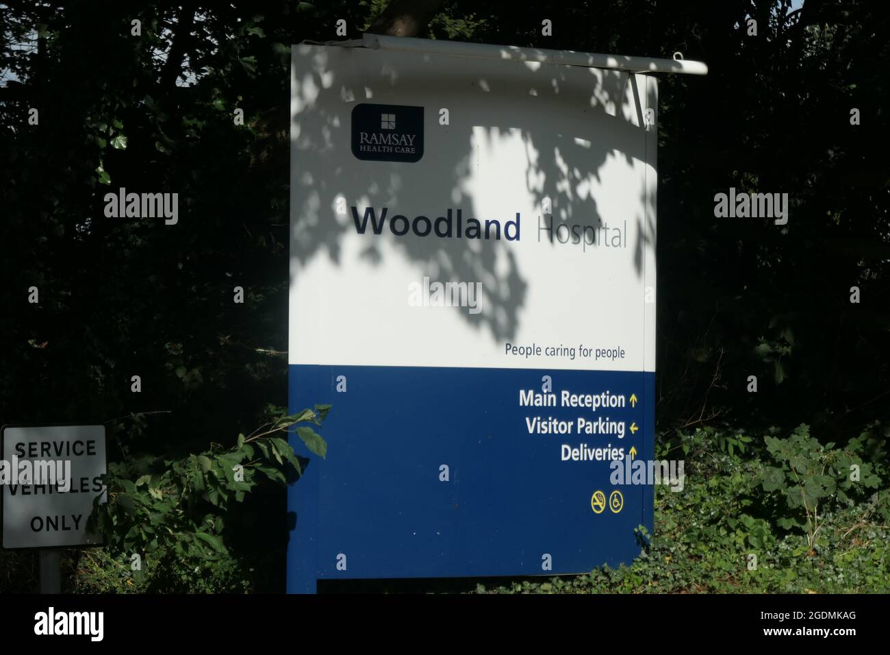 Entrance notice at Woodland Hospital Kettering Northamptonshire UK ...