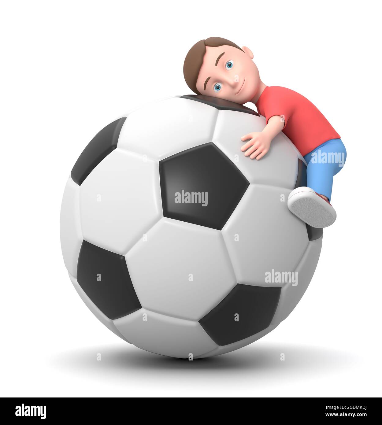 Hug the Soccer Ball. 3D Cartoon Character Illustration Stock Photo - Alamy