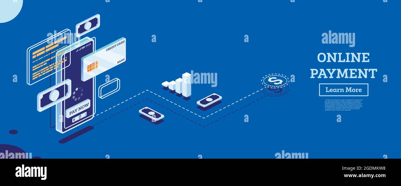 Online Payment with Mobile Phone. Isometric Concept. Online Shopping with Credit Card. Vector ...