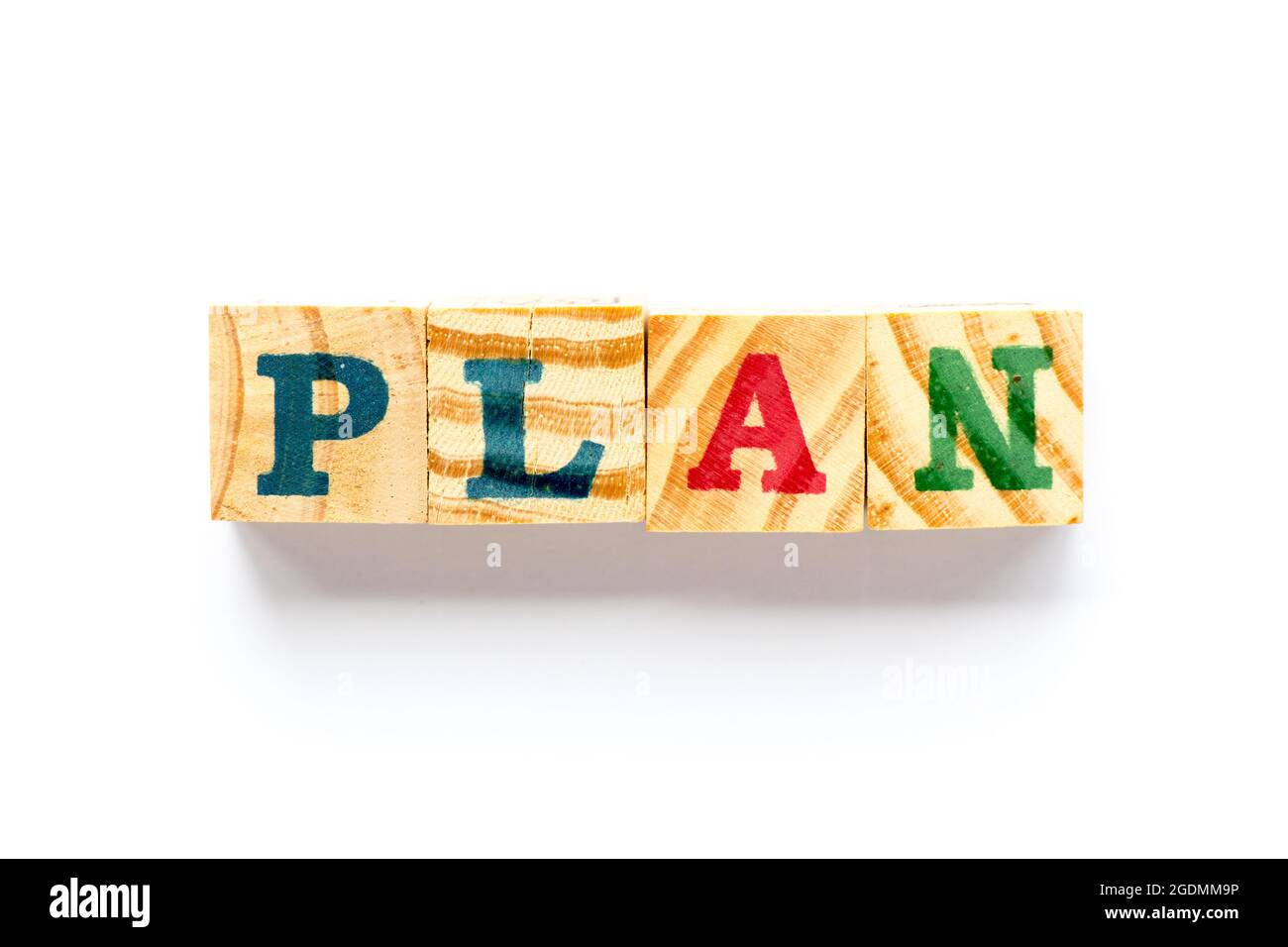 Wood block in word plan on white background Stock Photo - Alamy