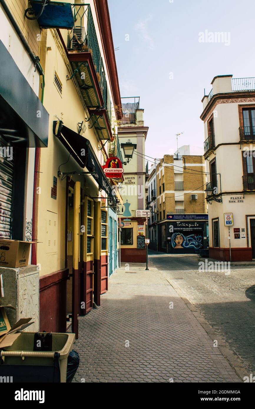 Seville Spain August 10, 2021 Urban landscape of the city of Seville ...