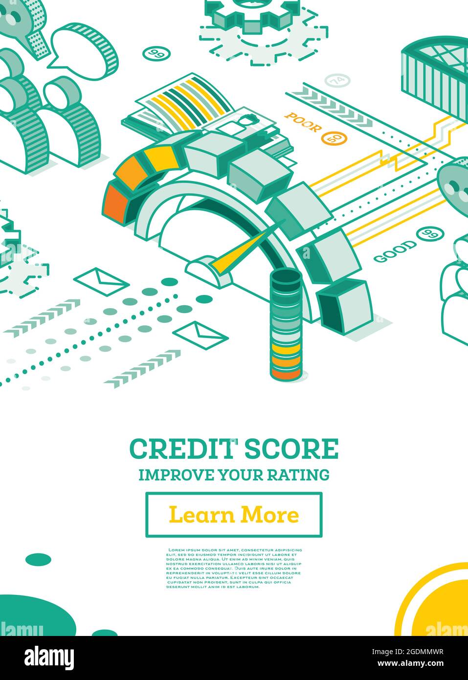 Isometric Personal Credit Score or Rating Concept. Credit Score ...