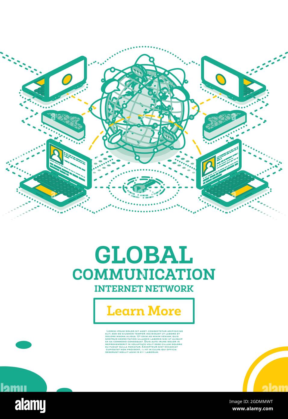 Isometric Global Communication Network with Planet Earth. Vector Illustration. Outline Concept ...