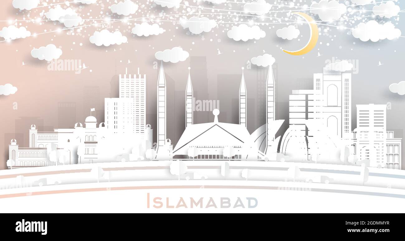 Islamabad Pakistan City Skyline in Paper Cut Style with White Buildings ...