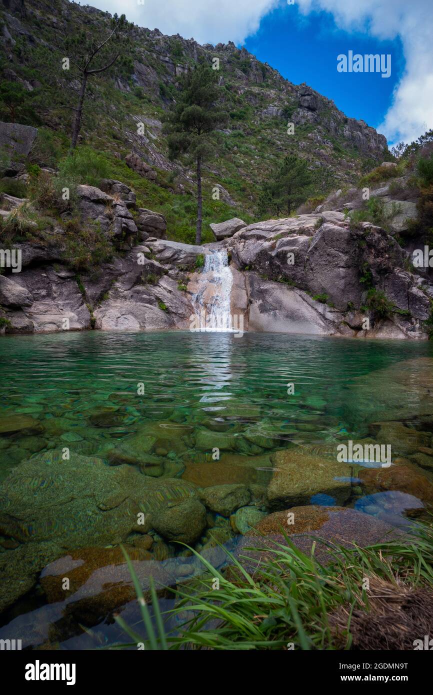 Poco azul (blue pit) waterfall in Peneda-Geres National Park, Portugal ...