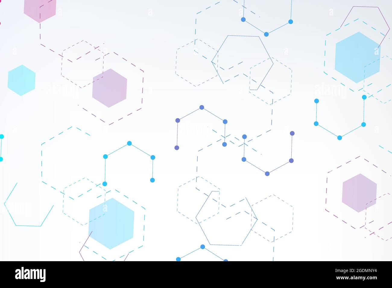 Science network pattern, connecting lines and dots. Technology hexagons structure or molecular ...