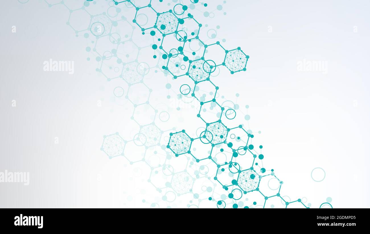 Science network pattern, connecting lines and dots. Technology hexagons structure or molecular ...