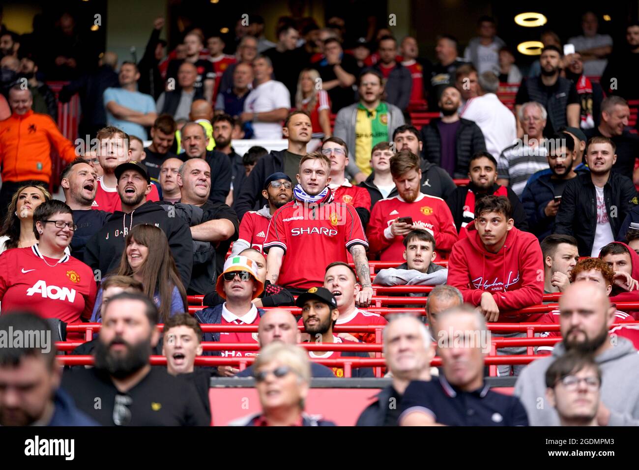 Manchester United fans in the stands ahead of the Premier League match ...