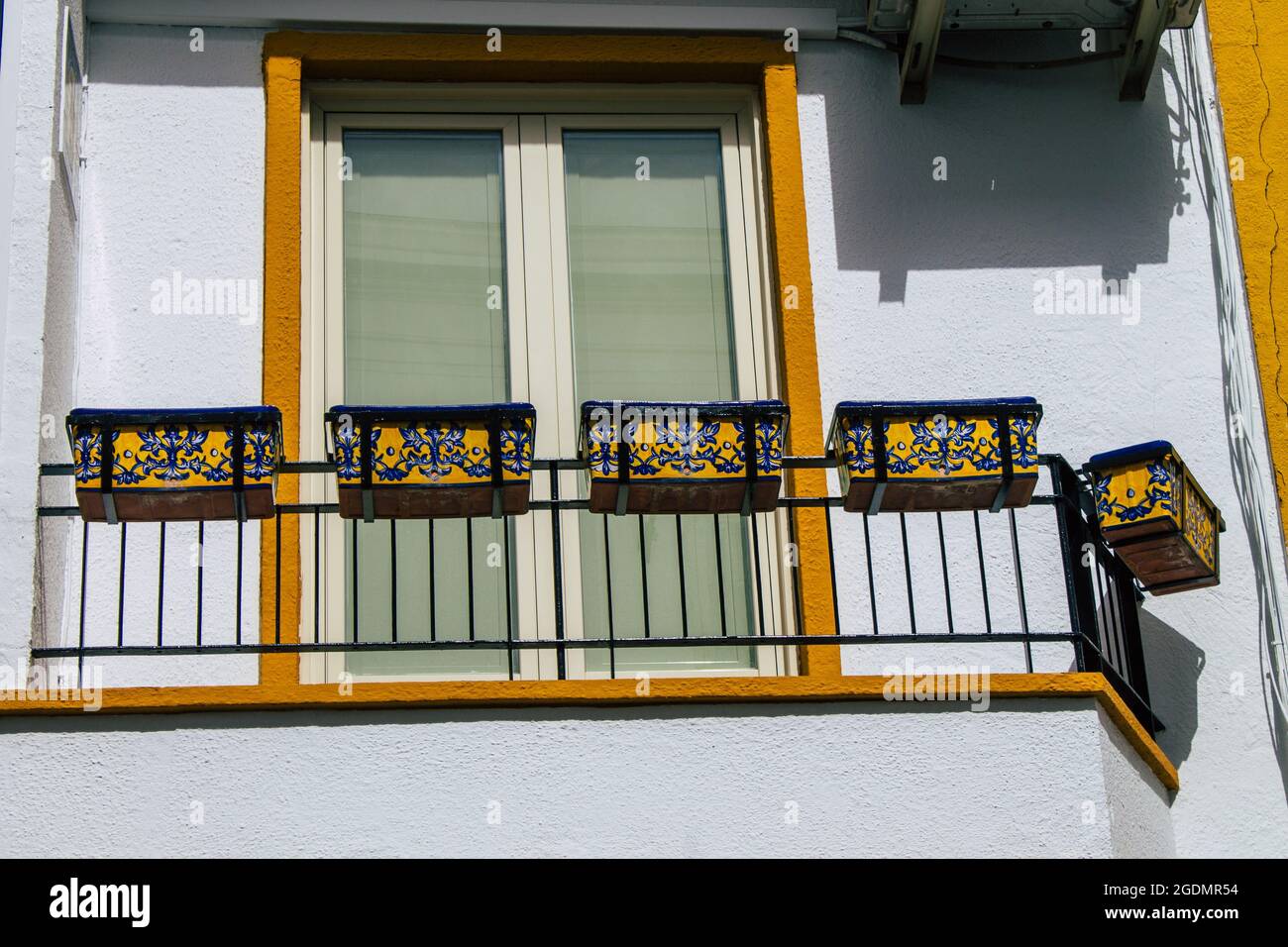 Seville Spain August 10, 2021 Window of a building in the streets of ...