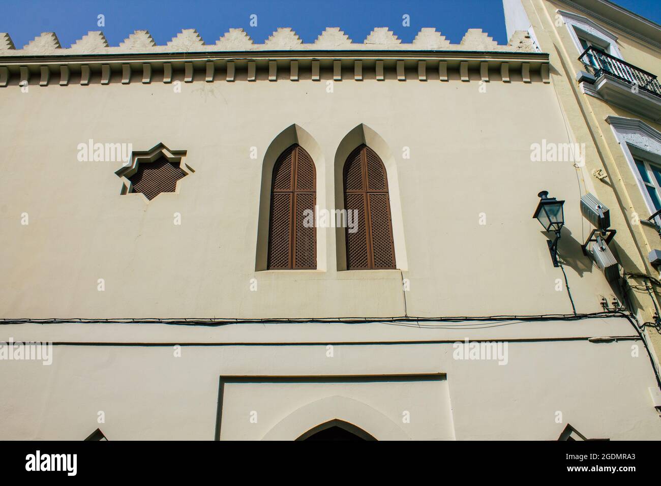 Seville Spain August 10, 2021 Window of a building in the streets of ...
