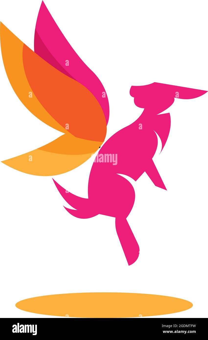 illustration of a pink rabbit with flying wings, great for pet logos ...