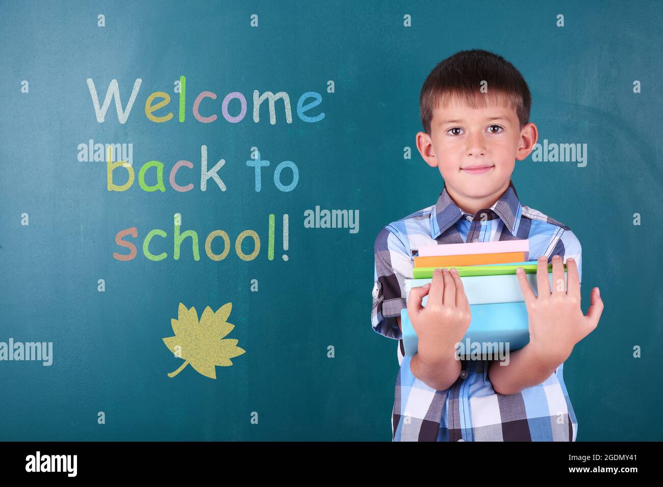 Schoolboy at blackboard in classroom Stock Photo - Alamy