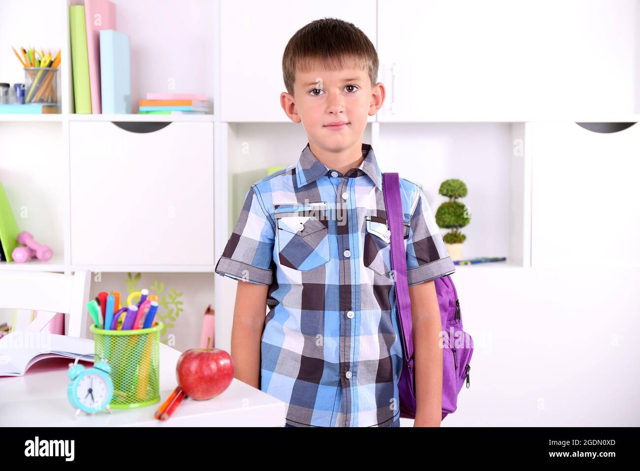 Schoolboy in classroom Stock Photo - Alamy