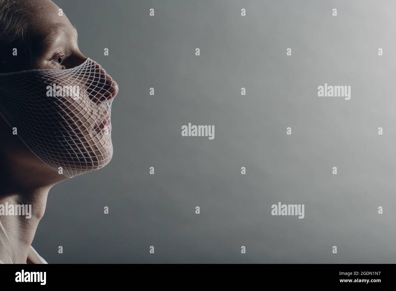 Closeup portrait of white caucasian albino blond woman fashion model ...