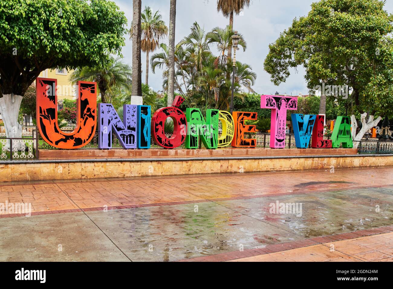 Colorful lettering in the main garden plaza of Union de Tula Stock ...