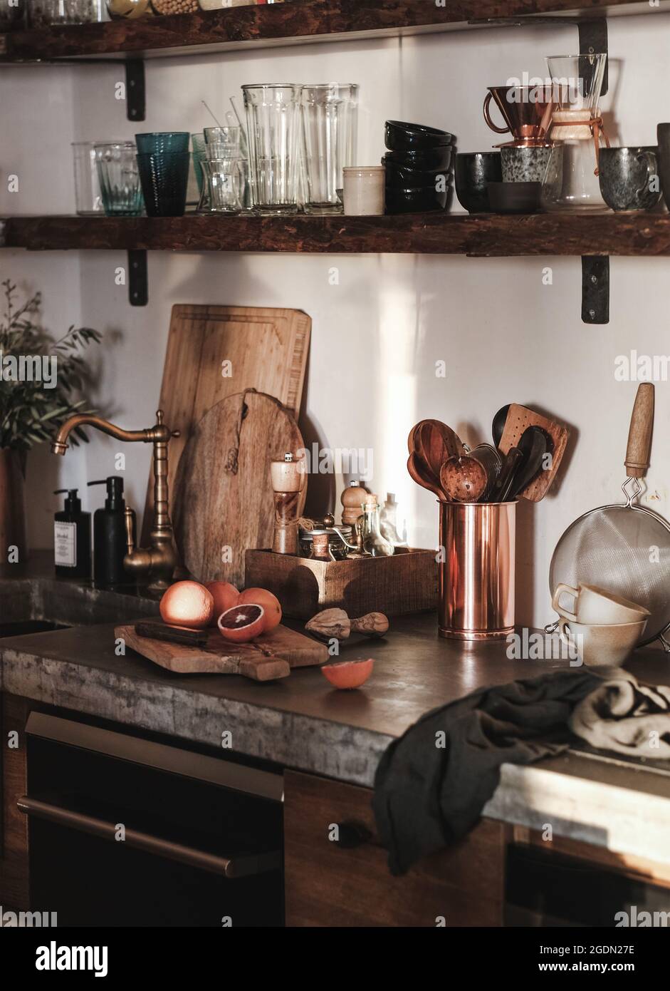 Rustic Mediterranean styled kitchen look Stock Photo - Alamy
