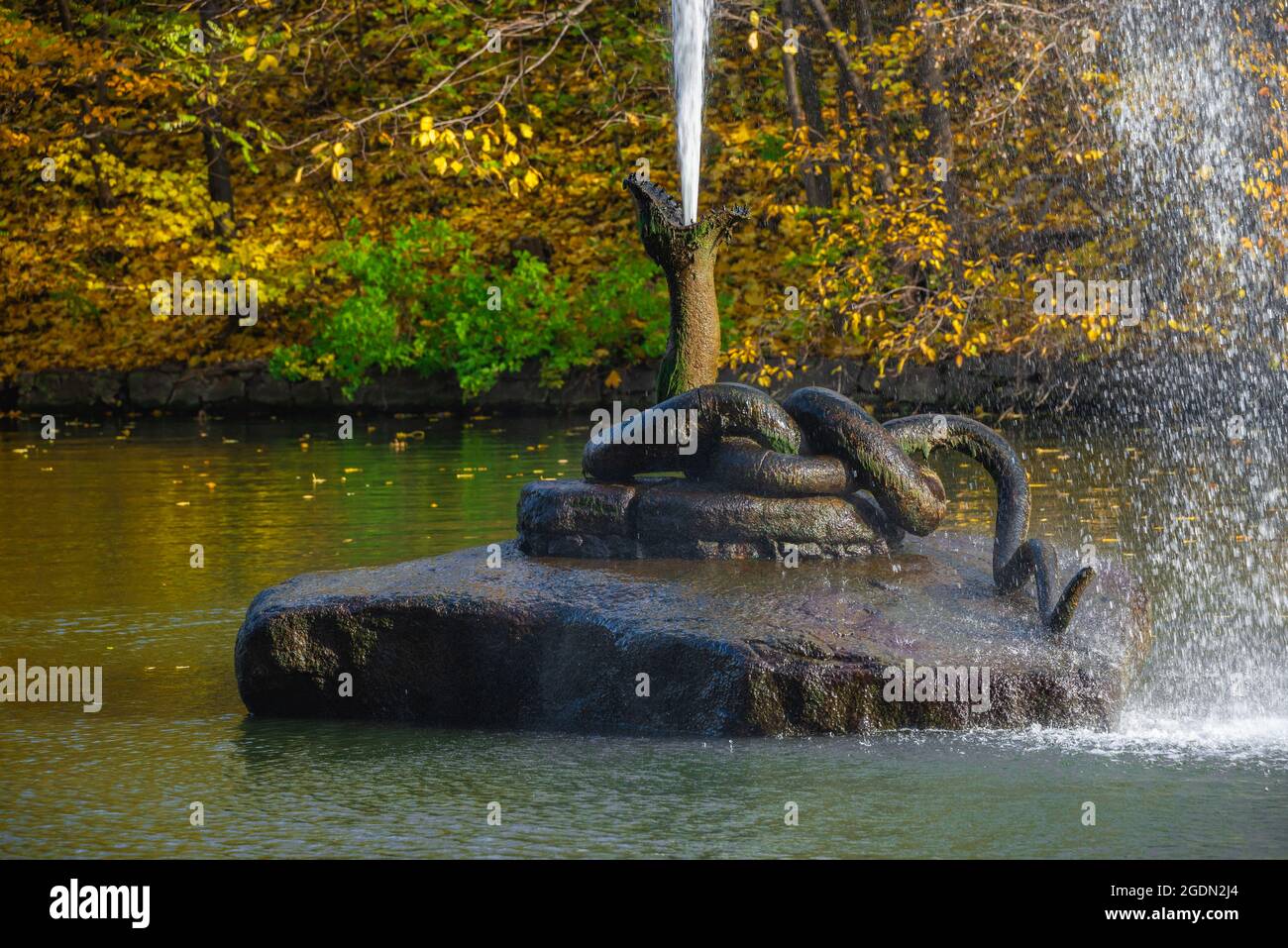 07.11.2020. Uman, Ukraine. Snake fountain in the Sofievsky arboretum or ...