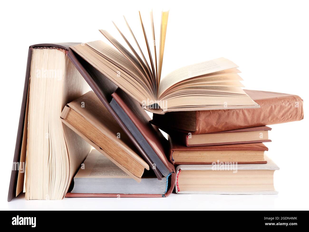 Books in a mess isolated on white Stock Photo - Alamy