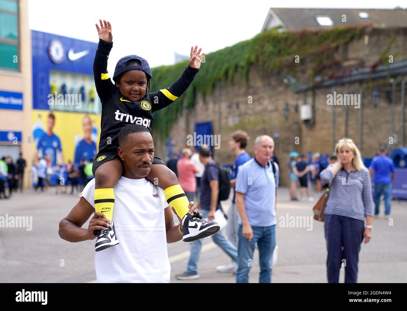 Chelsea fans arrive at the stadium ahead of the Premier League match at ...