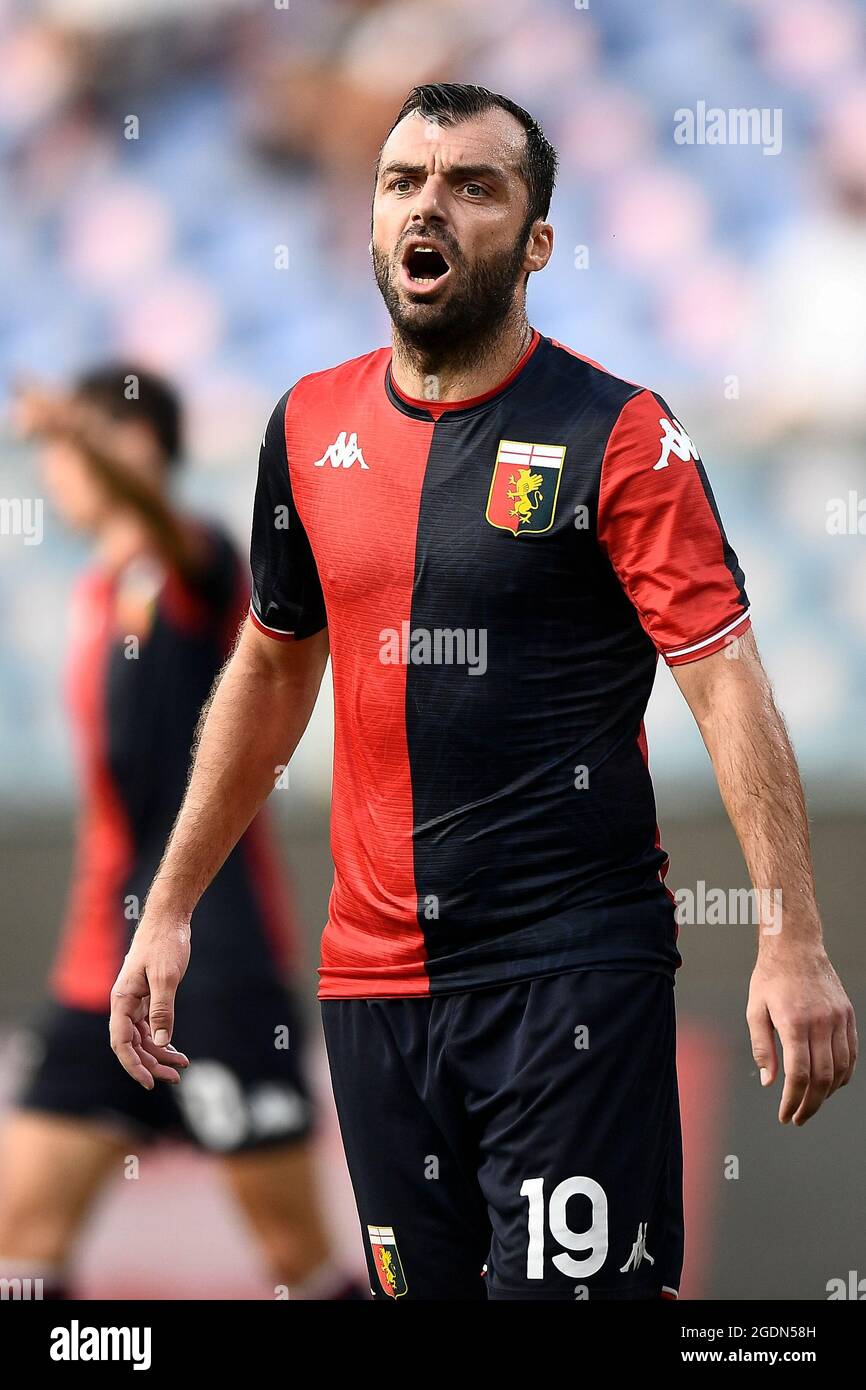 Genoa, Italy. 13 August 2021. Goran Pandev of Genoa CFC reacts during ...