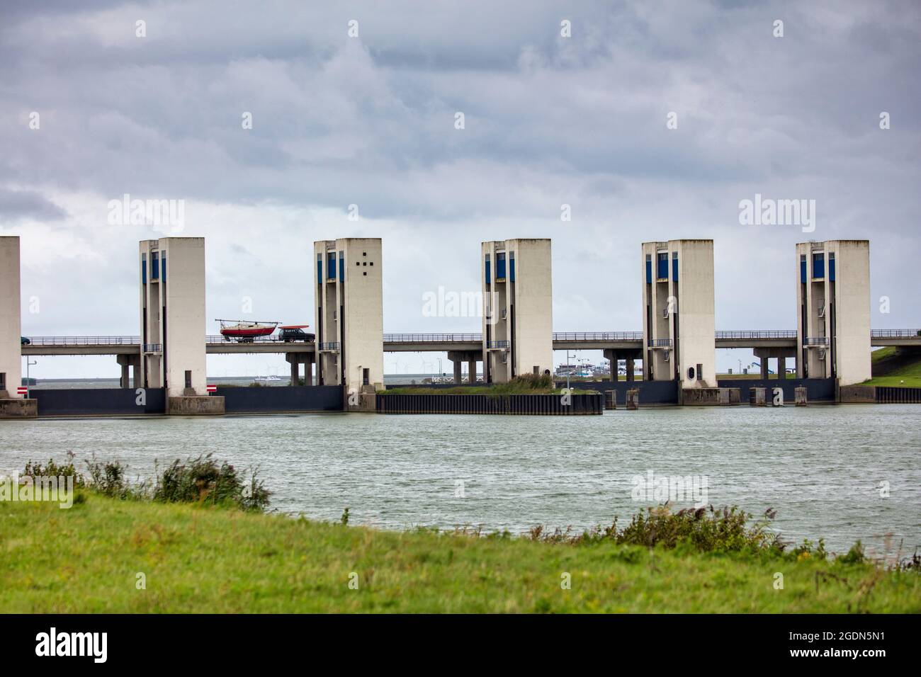 The Netherlands, Lelystad, Locks between Markermeer lake and IJsselmeer ...