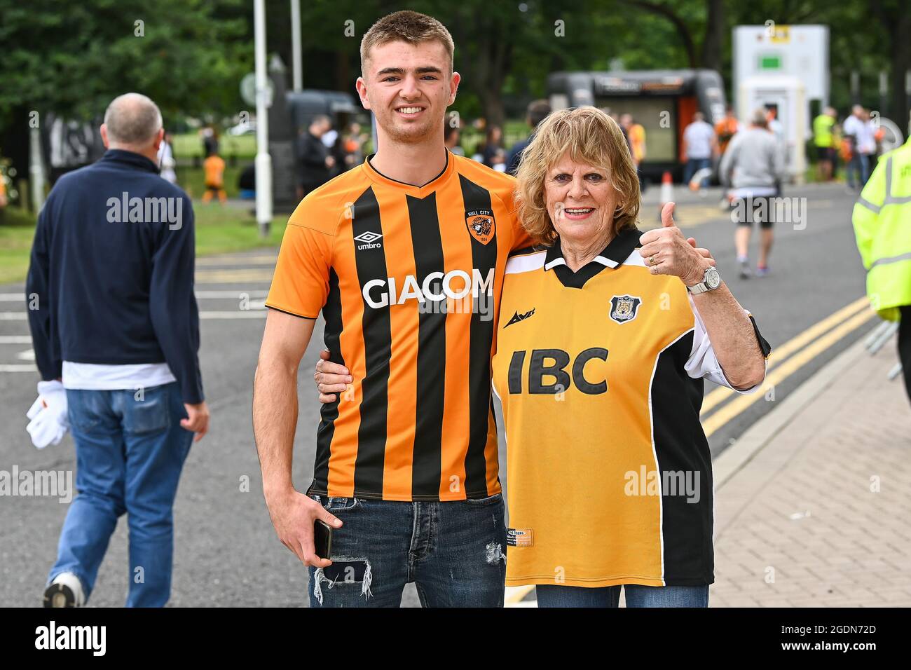 Hull City fans start to arrive outside at the MKM Stadium Stock Photo ...