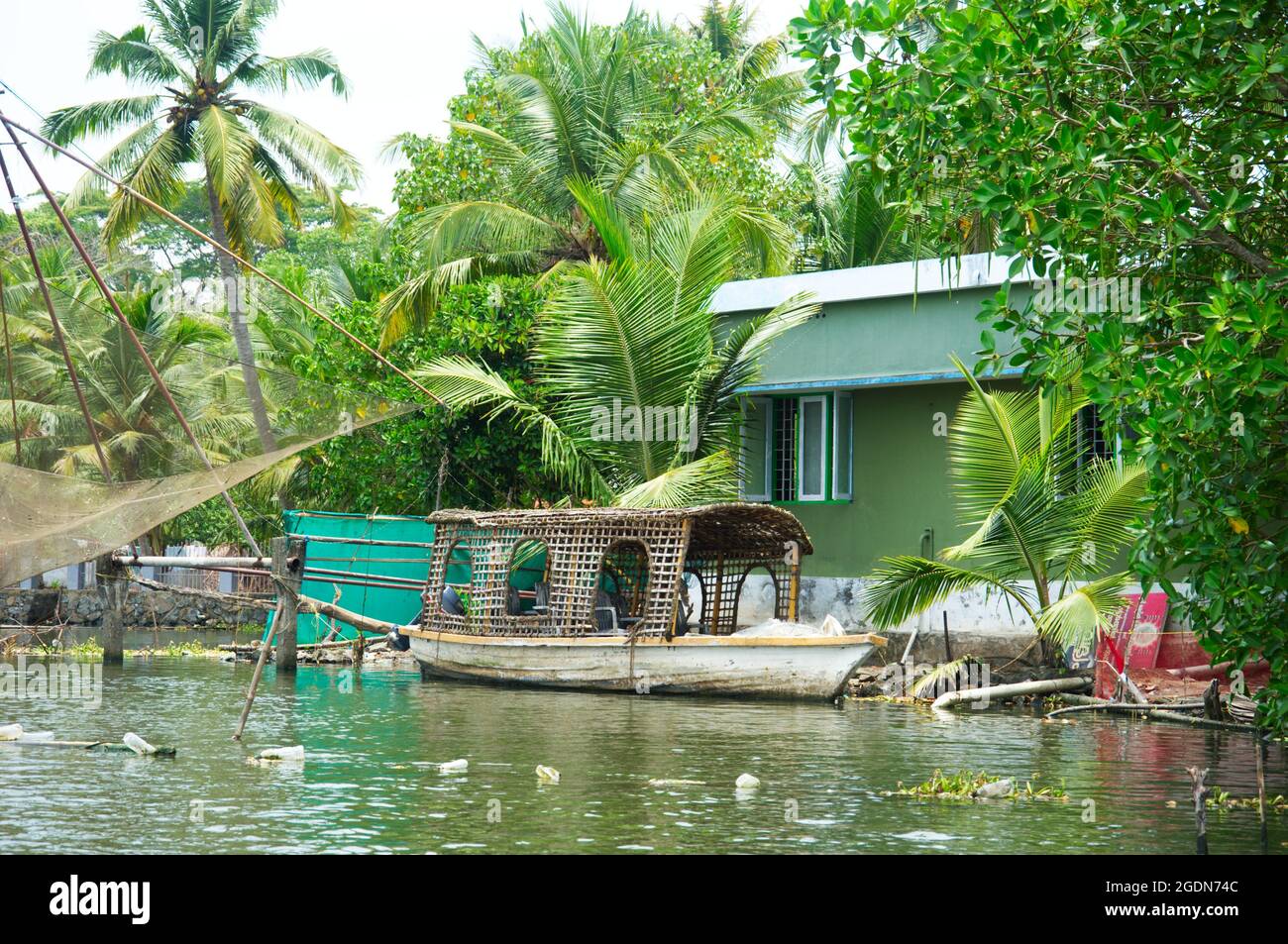 Riverside Residence and Boat on the Backwater, Cochin (Kochi) Kerala ...