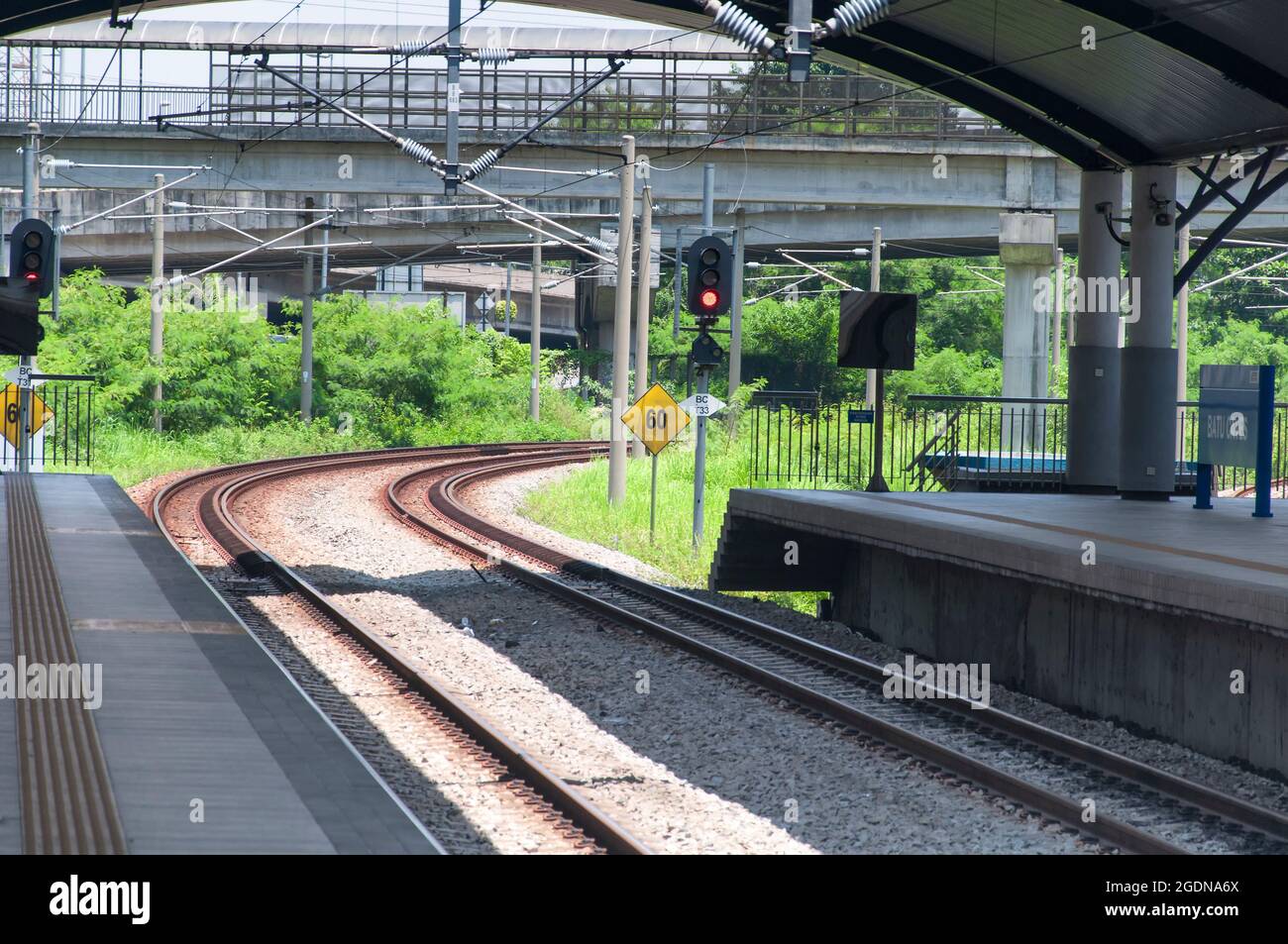 An empty train platform within the city of Gombak Selangor Malaysia ...