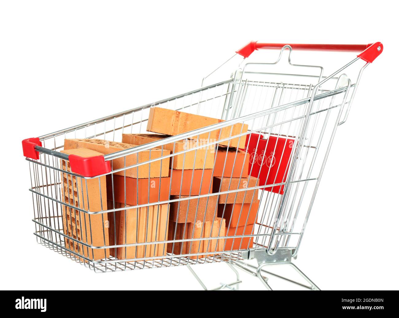 Bricks in shopping cart isolated on white Stock Photo - Alamy