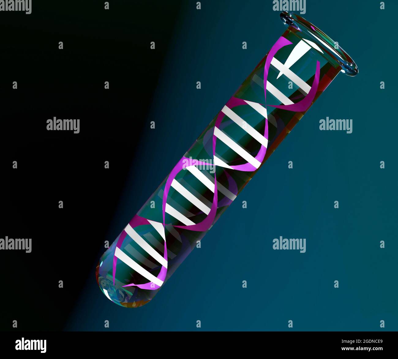 DNA helix inside a test tube, research and studies on genetic diseases ...