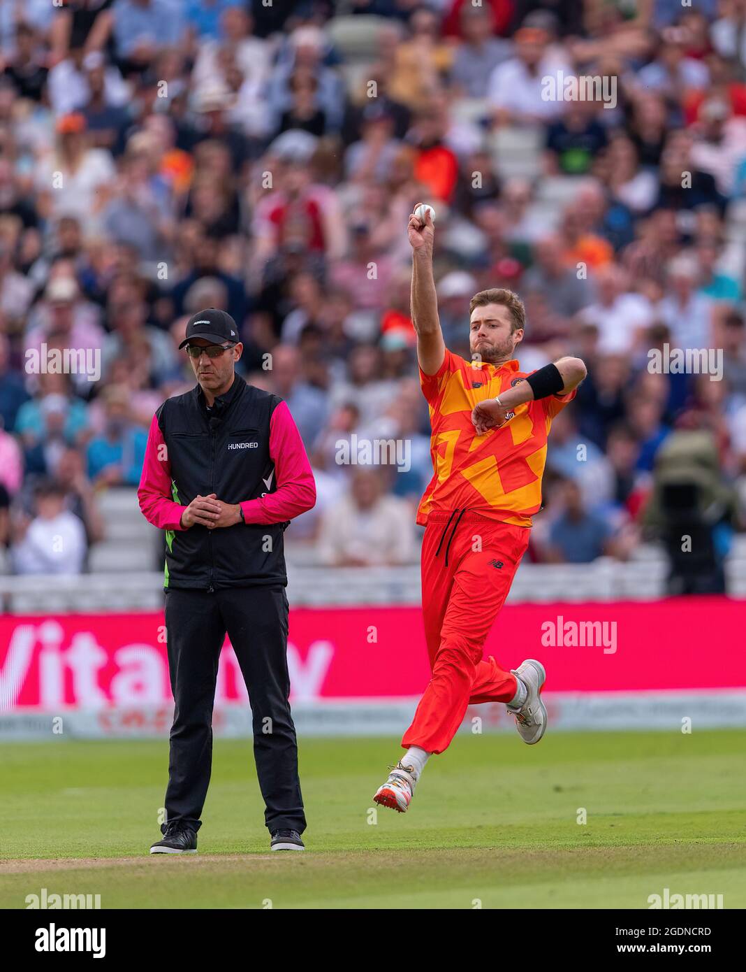 Tom Helm of Birmingham Phoenix bowling against Oval Invincibles in The ...