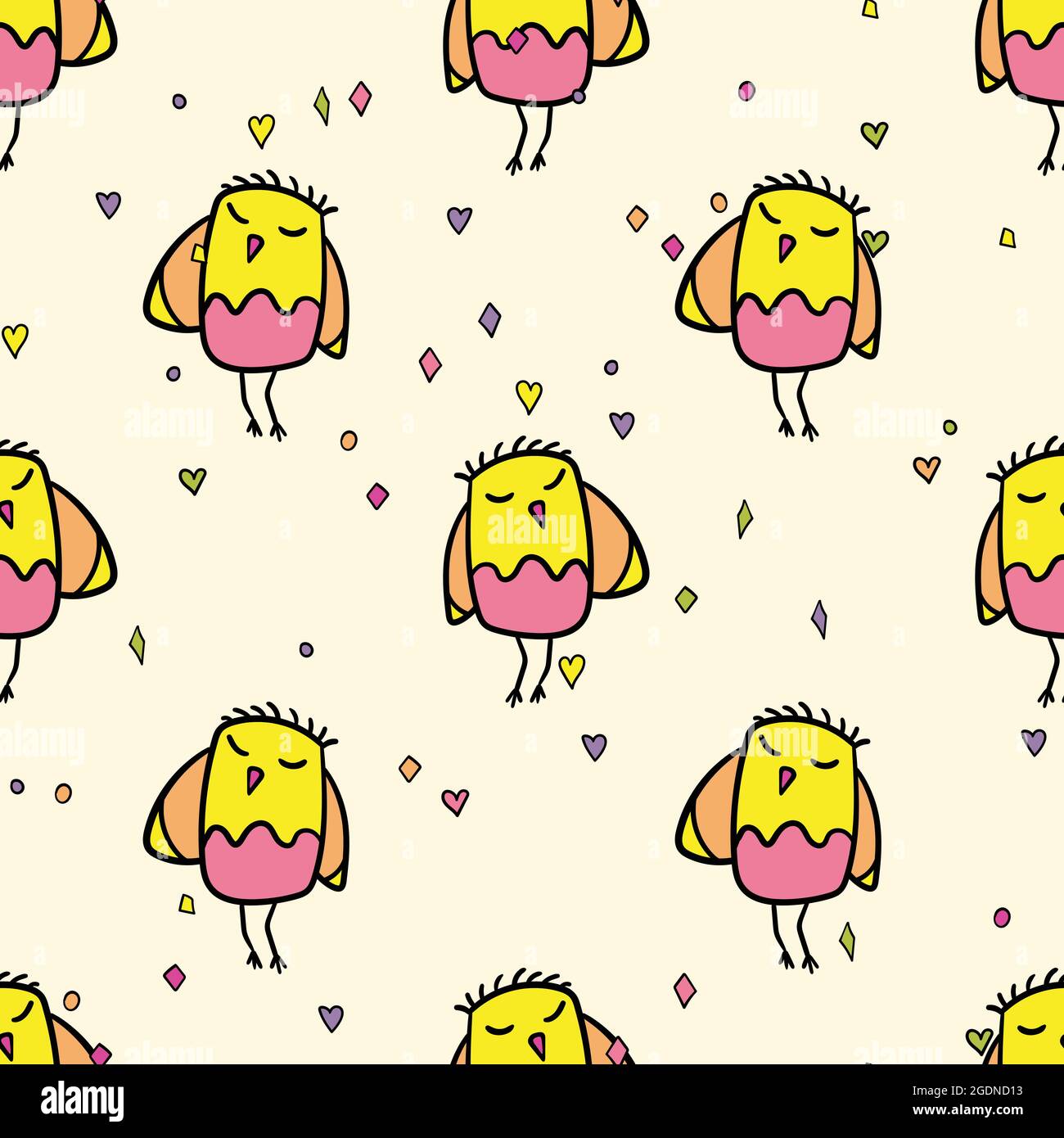 Seamless pattern with funny colorful birds. Color flat vector ...