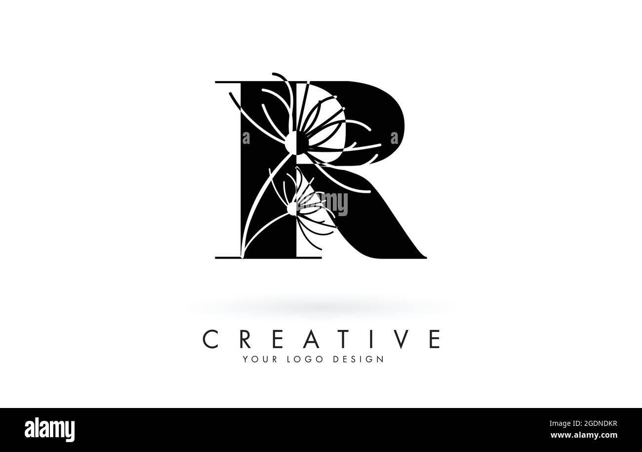 R letter logo design with elegant and abstract flowers vector ...