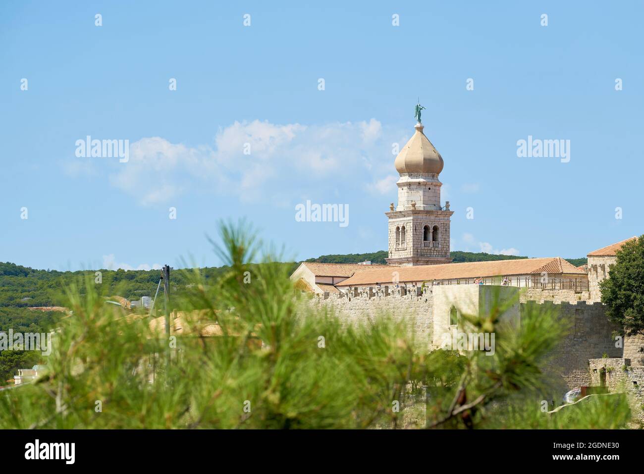 View of the church of St. Quirin in the old town of Krk in Croatia ...