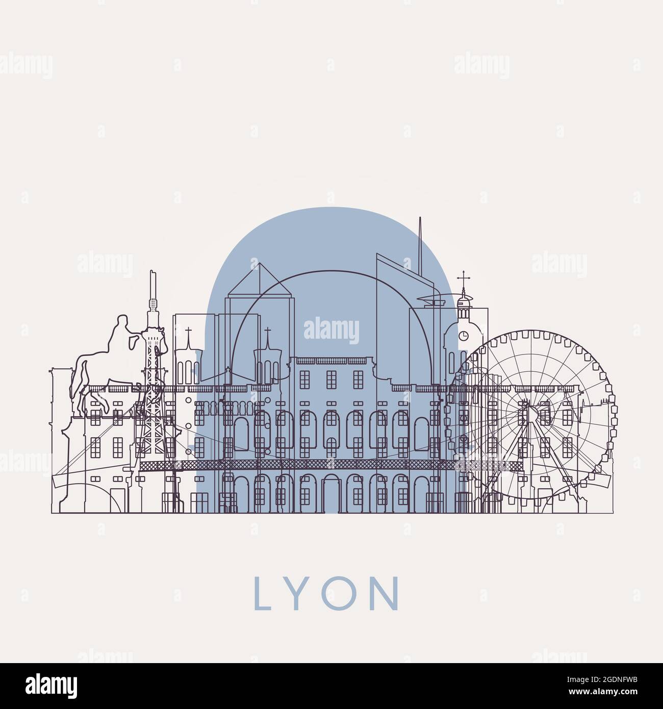Outline Lyon vintage skyline with landmarks. Vector illustration ...