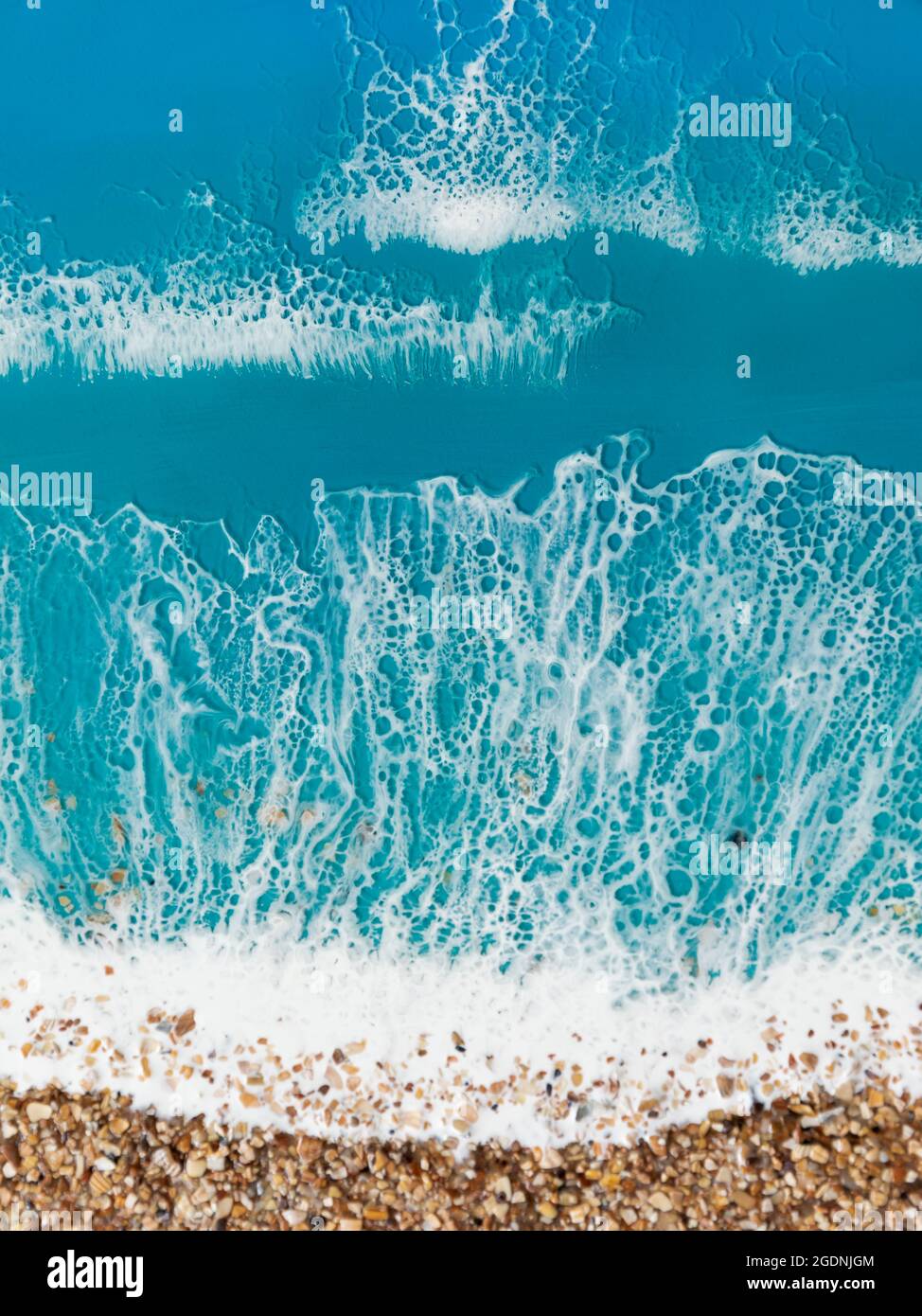 Resin art with waves and sandy beach. Sea background made of epoxy ...