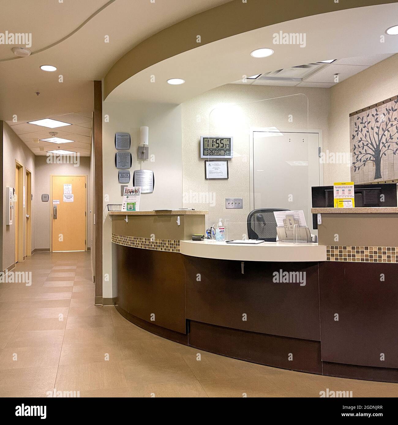 Atlanta, GA USA - March 26, 2021: A Piedmont Hospital reception dish ...