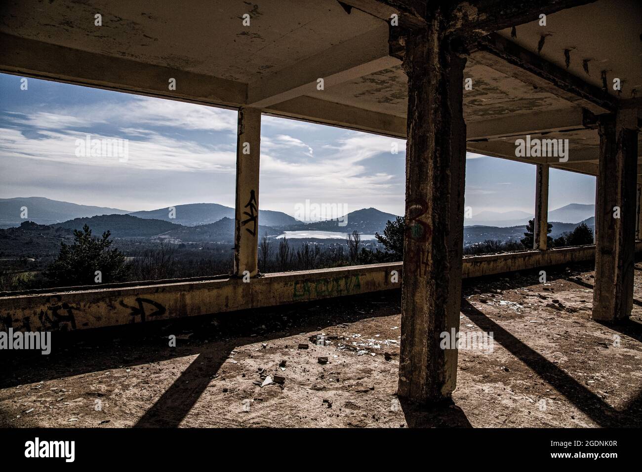 Interior and exterior of an old tuberculosis hospital located on a ...