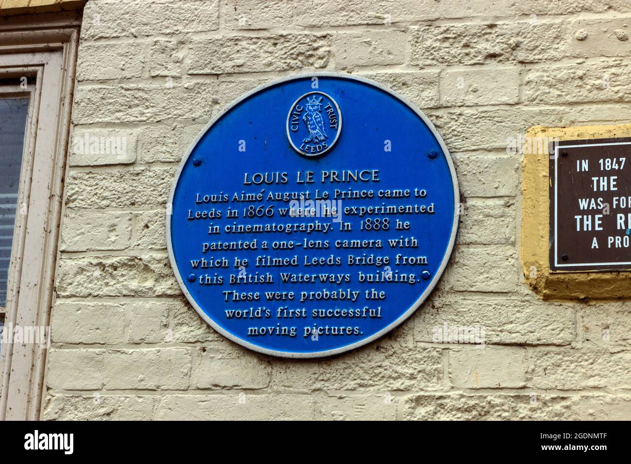 Louis Le Prince blue plaque. Bridge End, Leeds, West Yorkshire Stock ...