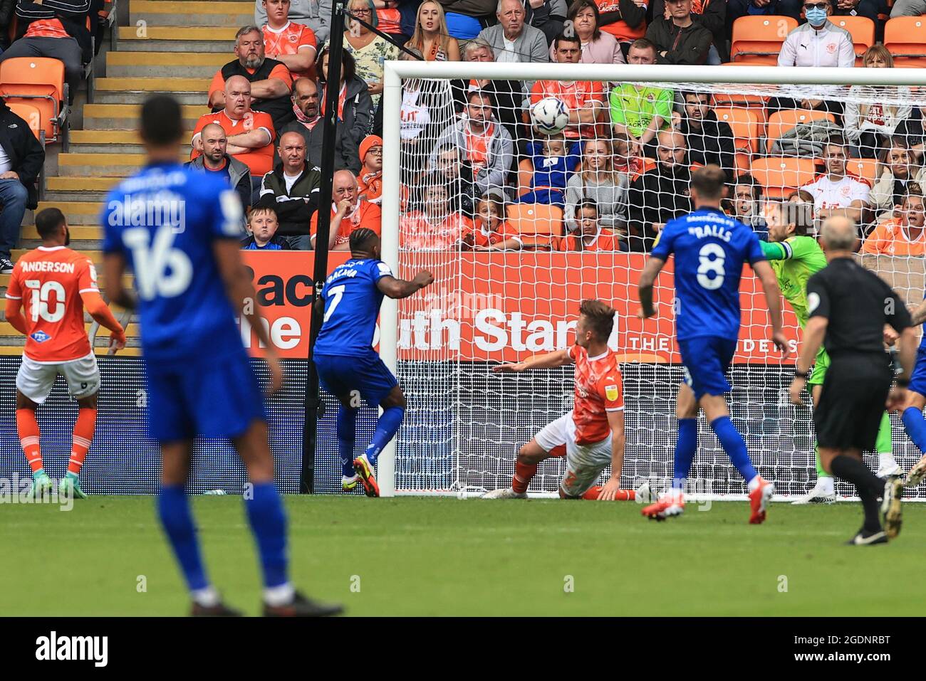 Blackpool, UK. 14th Aug, 2021. Leandro Bacuna #7 of Cardiff City scores ...
