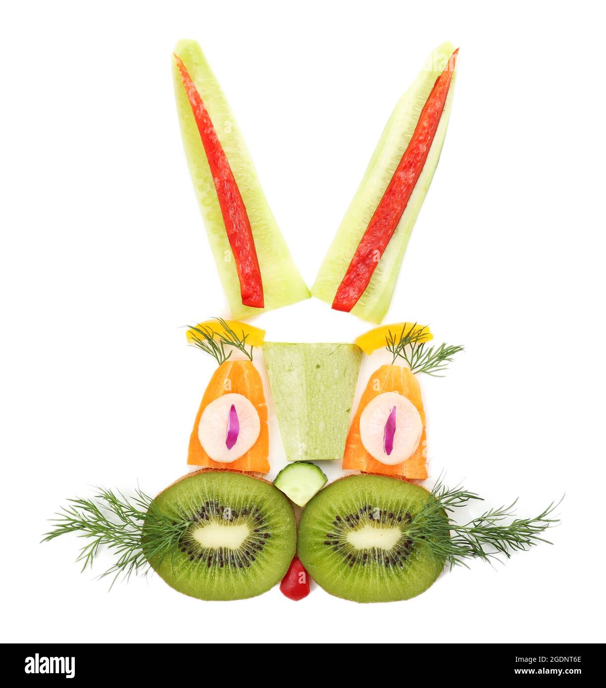 Healthy eating. Rabbit made of vegetables and fruits, isolated on white ...