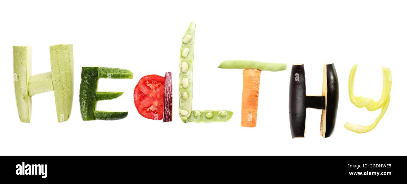 Healthy eating. Word Healthy made of vegetables, isolated on white ...
