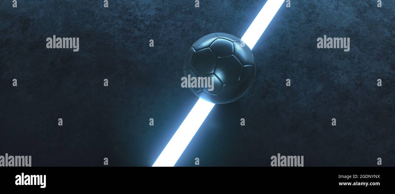 Blue futsal soccer field with ball in the center and light glowing ...