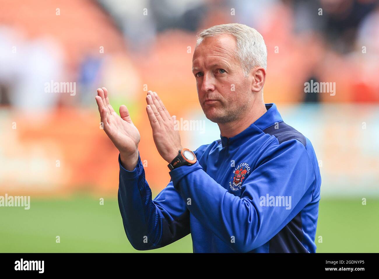 Neil Critchley Head Coach of Blackpool applauds the home fans as ...