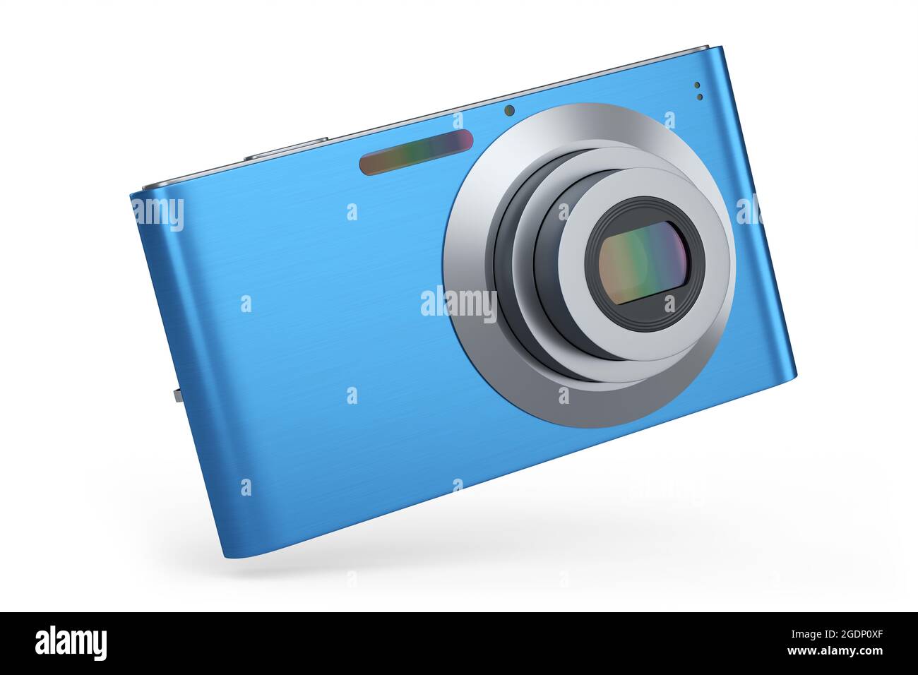 Stylish blue compact pocket digital camera isolated on white background ...